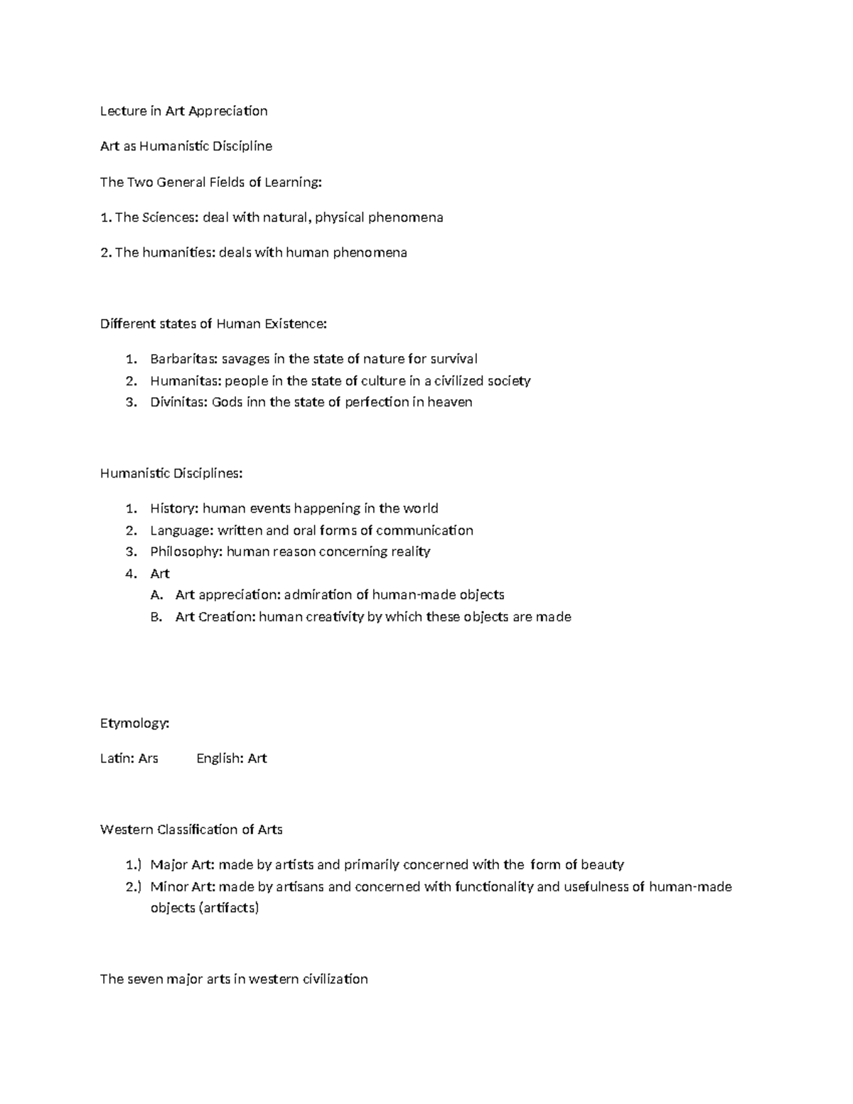 Lecture in Art Appreciation - Art appreciation: admiration of human ...