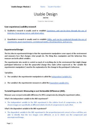 Module 6 worksheet - Module 6 Name: Student Number: Usable Design BEHV ...