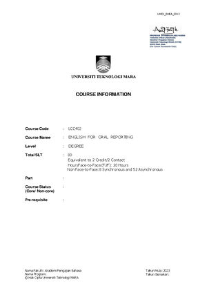 Outline draft - LCC402 ENGLISH FOR ORAL REPORTING ASSESSMENT 1 ...