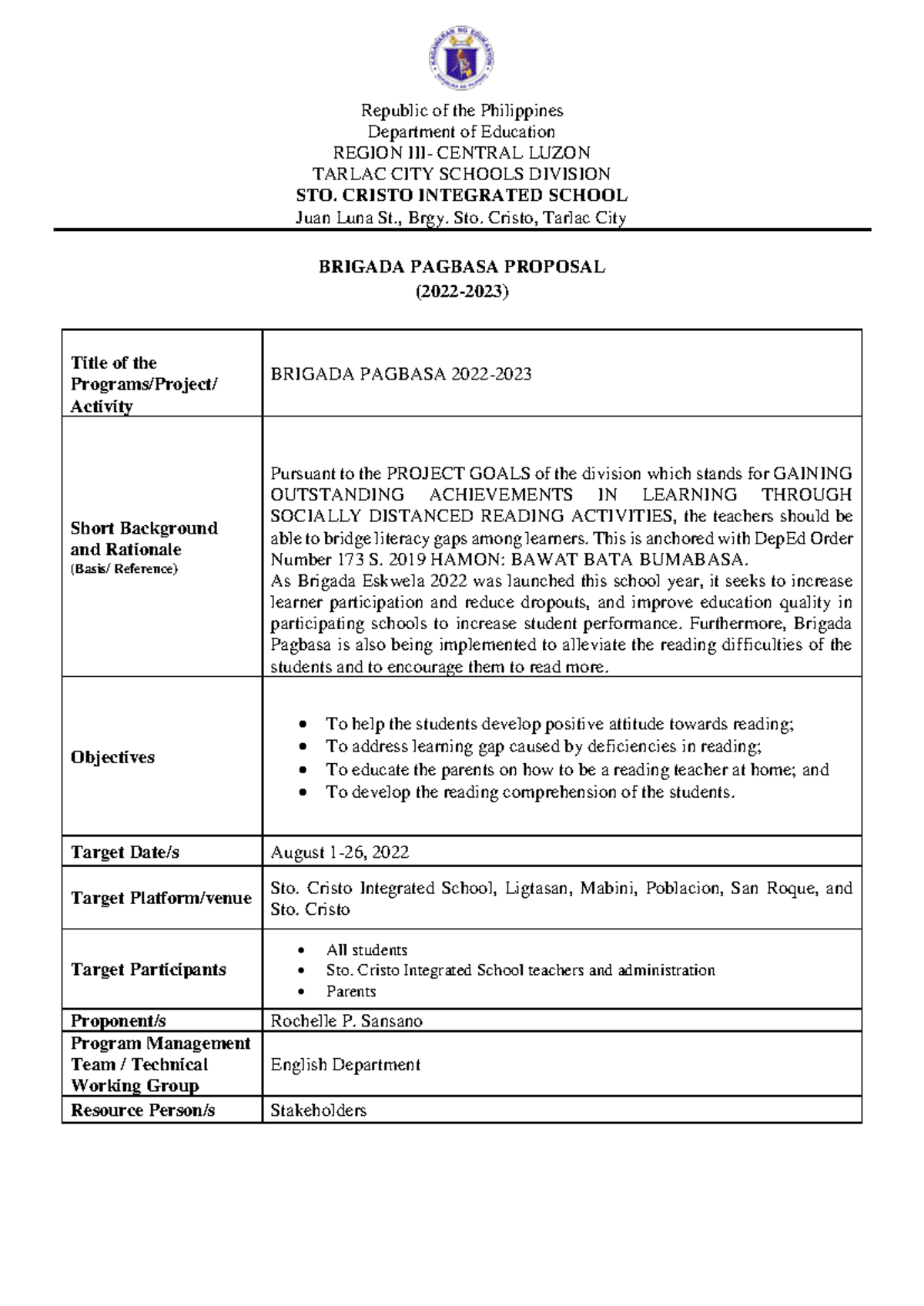 Brigada pagbasa accomplishment report (2022-2023) - Republic of the ...