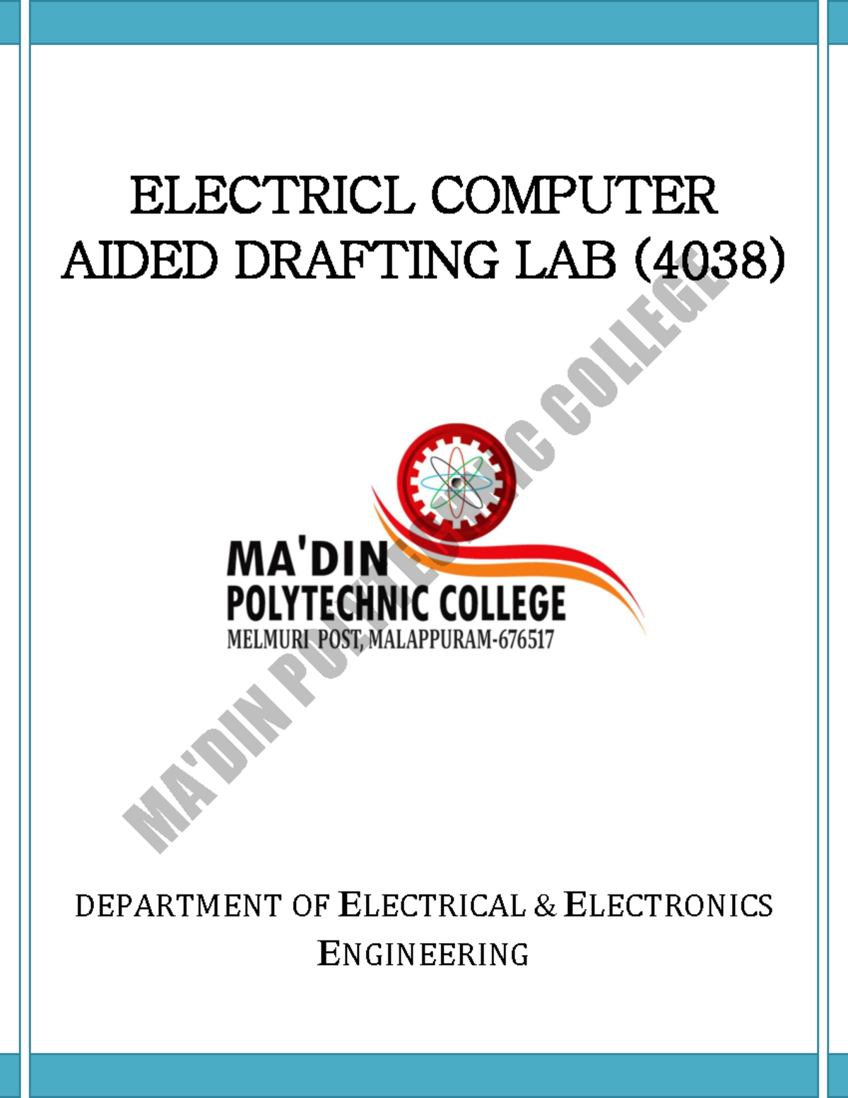 4038- Electrical Computer Aided Drafting LAB - ELECTRICL COMPUTER AIDED ...