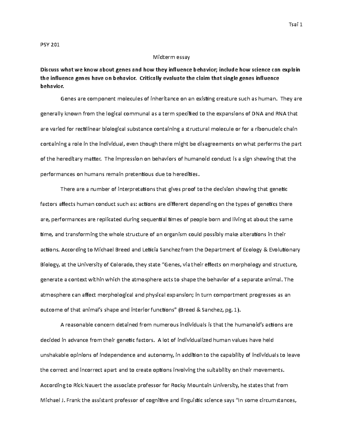 Midterm essay - PSY 201 - Guide to get students started - PSY 201 Midterm essay Discuss what we ...