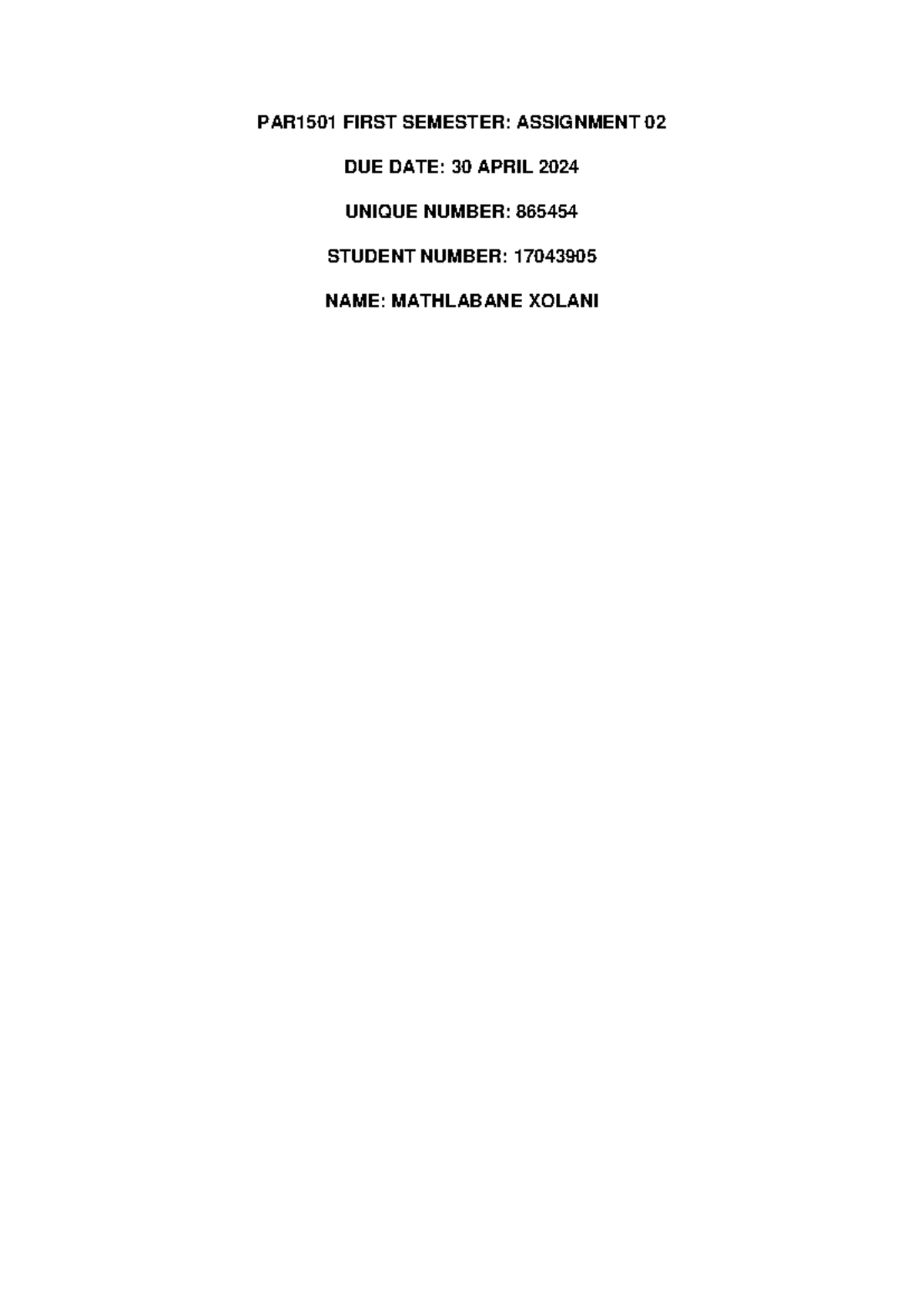 PAR1501 First Semester - NDIT12 - NAME: MATHLABANE XOLANI PAR 15 01 ...