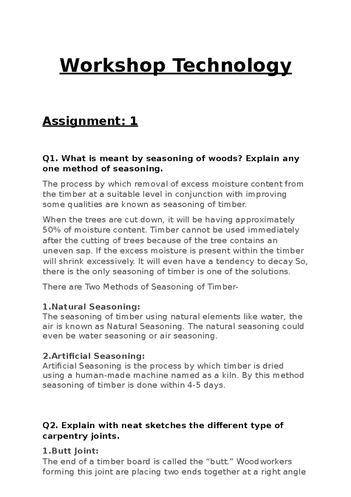 Workshop Technology Questions of UNIT 1 Carpentry - Workshop Technology ...