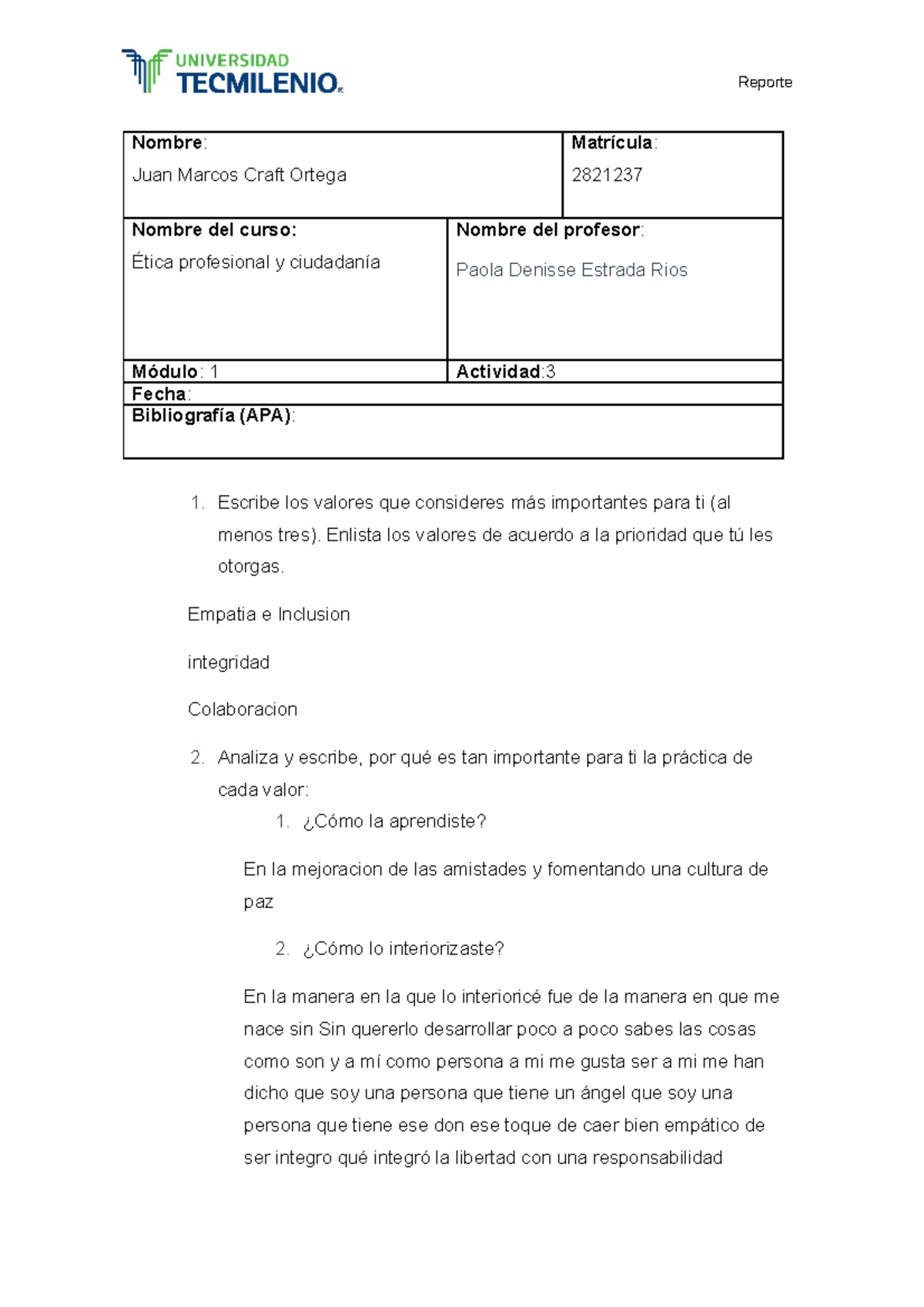 Actividad 3 de la materia de Generacion - Reporte Nombre : Juan Marcos ...