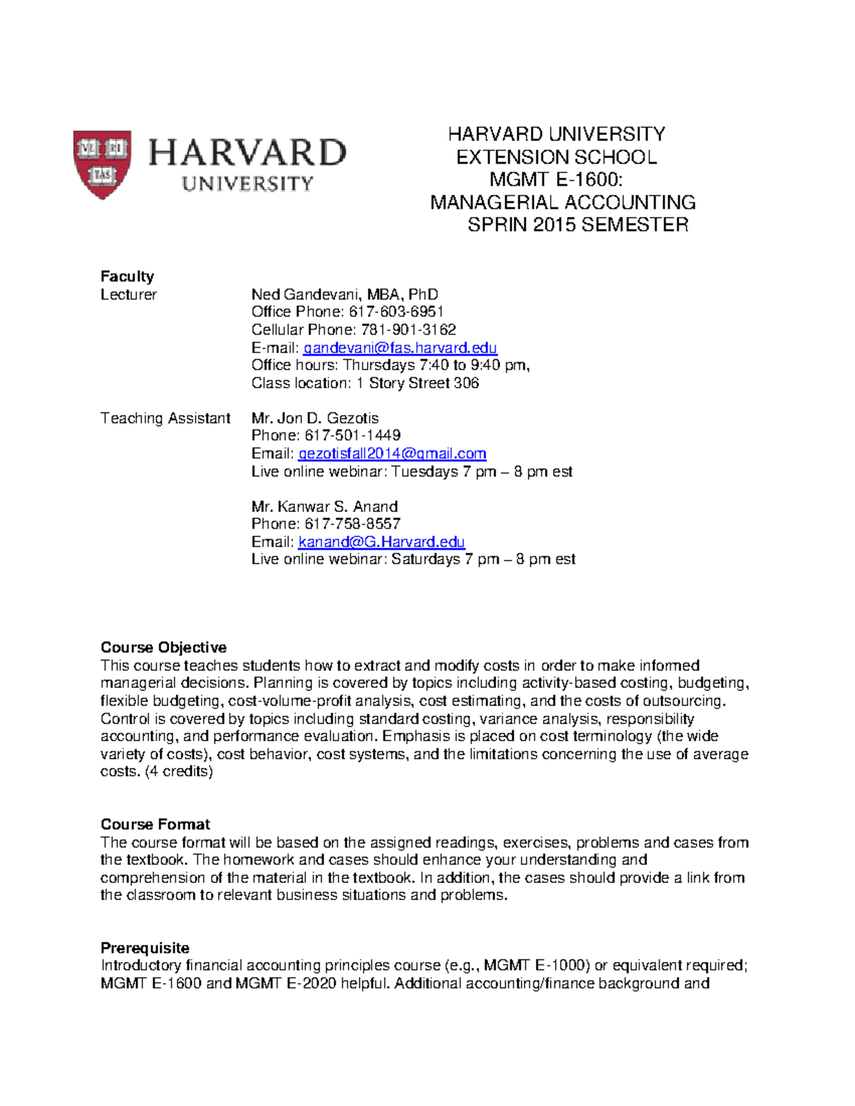 Gandevani - Harvard - MGMT -1600 syllabus-1 - HARVARD UNIVERSITY ...