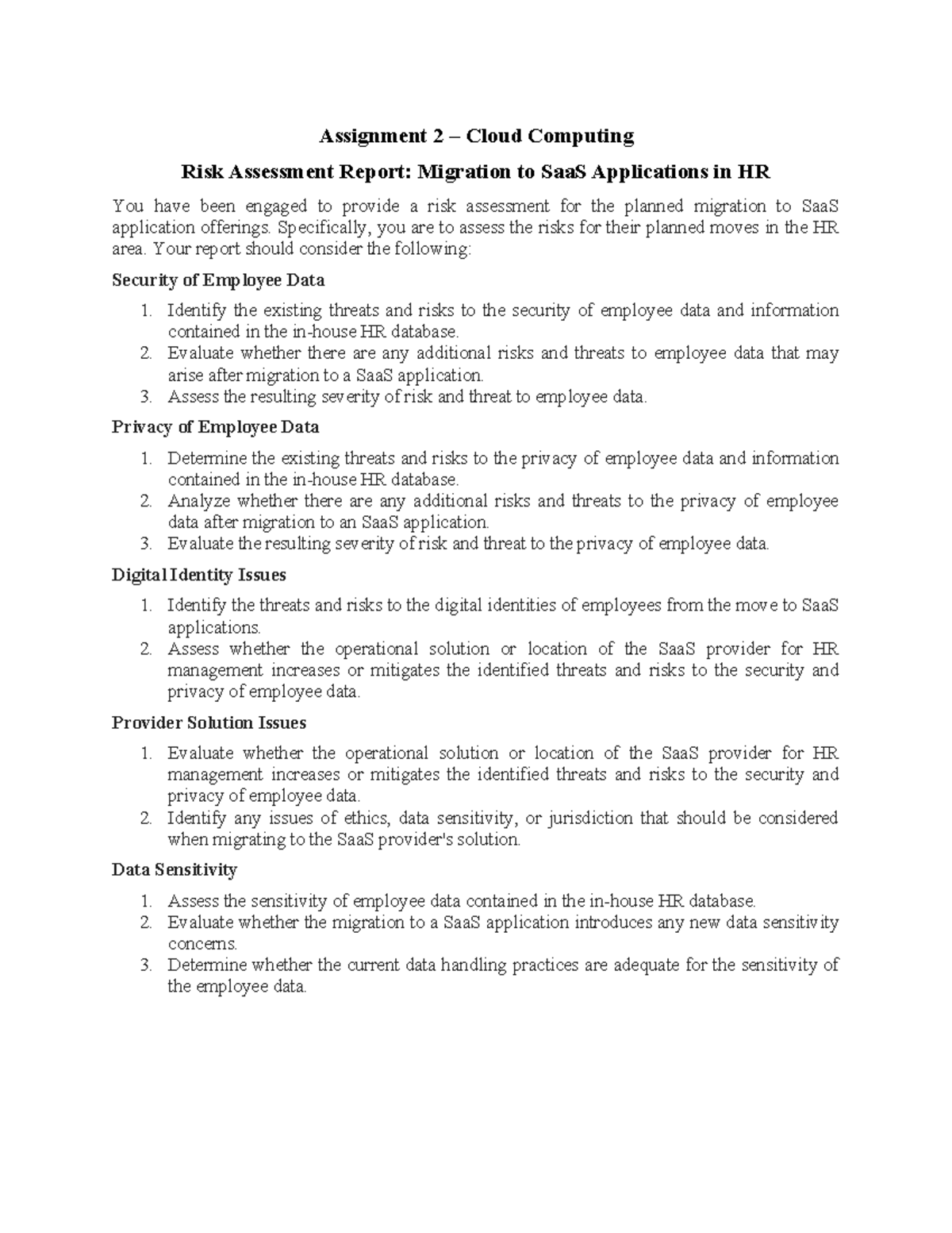 Assignment 2-cloud computing - Assignment 2 – Cloud Computing Risk Assessment Report: Migration ...