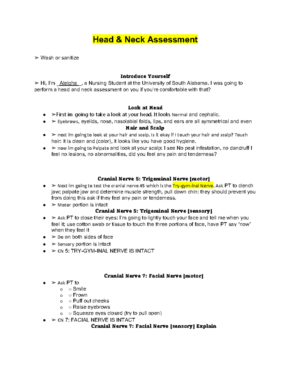 Head and neck assessment - Head & Neck Assessment Wash or sanitize ...