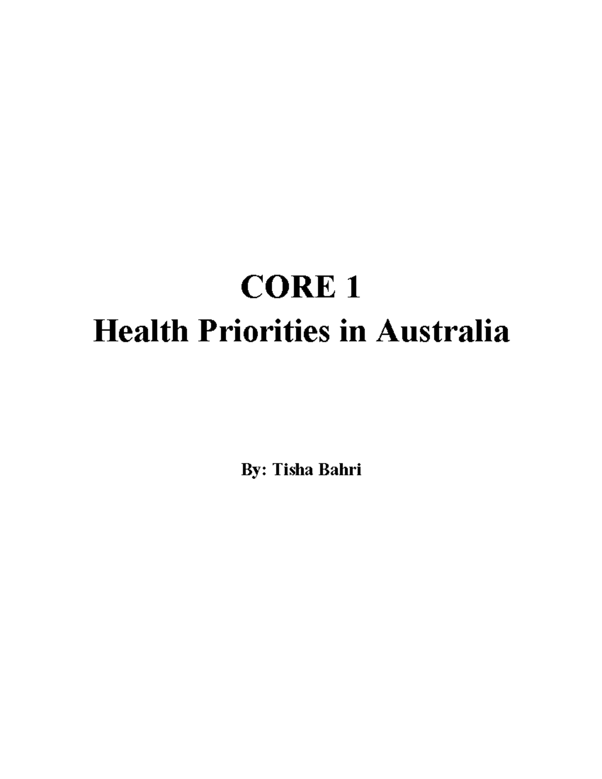 Core 1 - Health Priorities in Australia - CORE 1 Health Priorities in ...