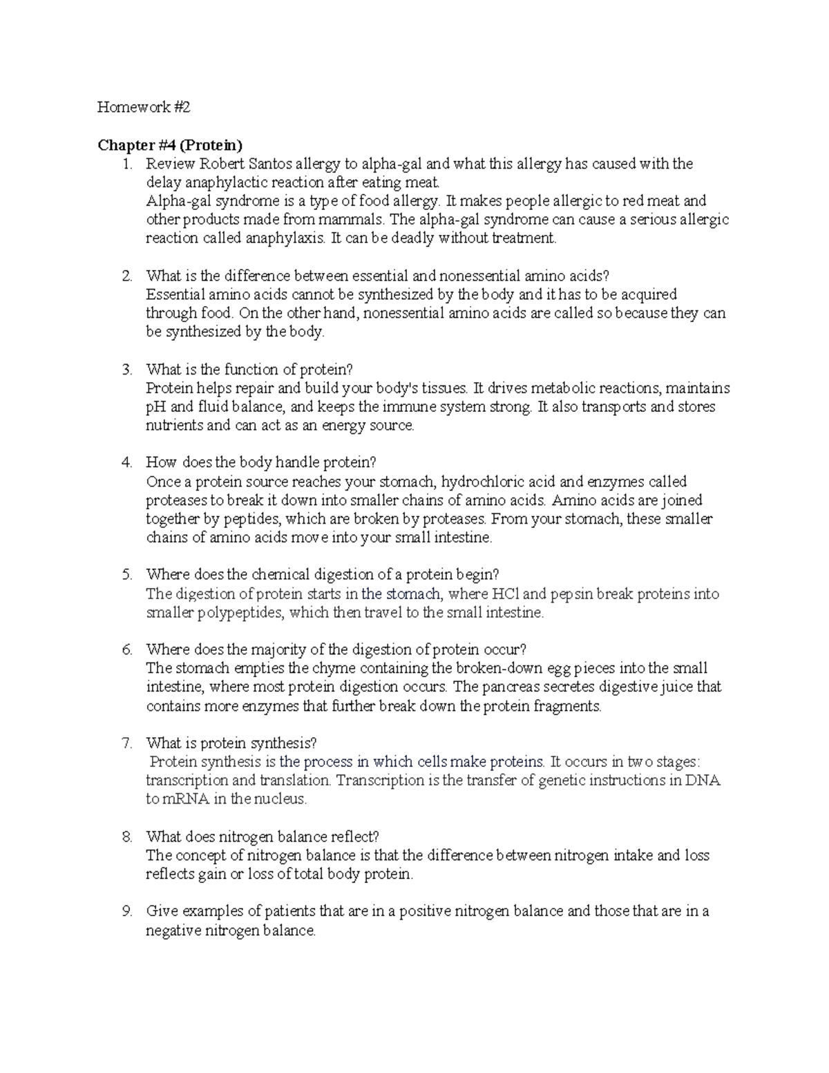 Homework #2 Nutrition - Homework # Chapter #4 (Protein) 1. Review ...