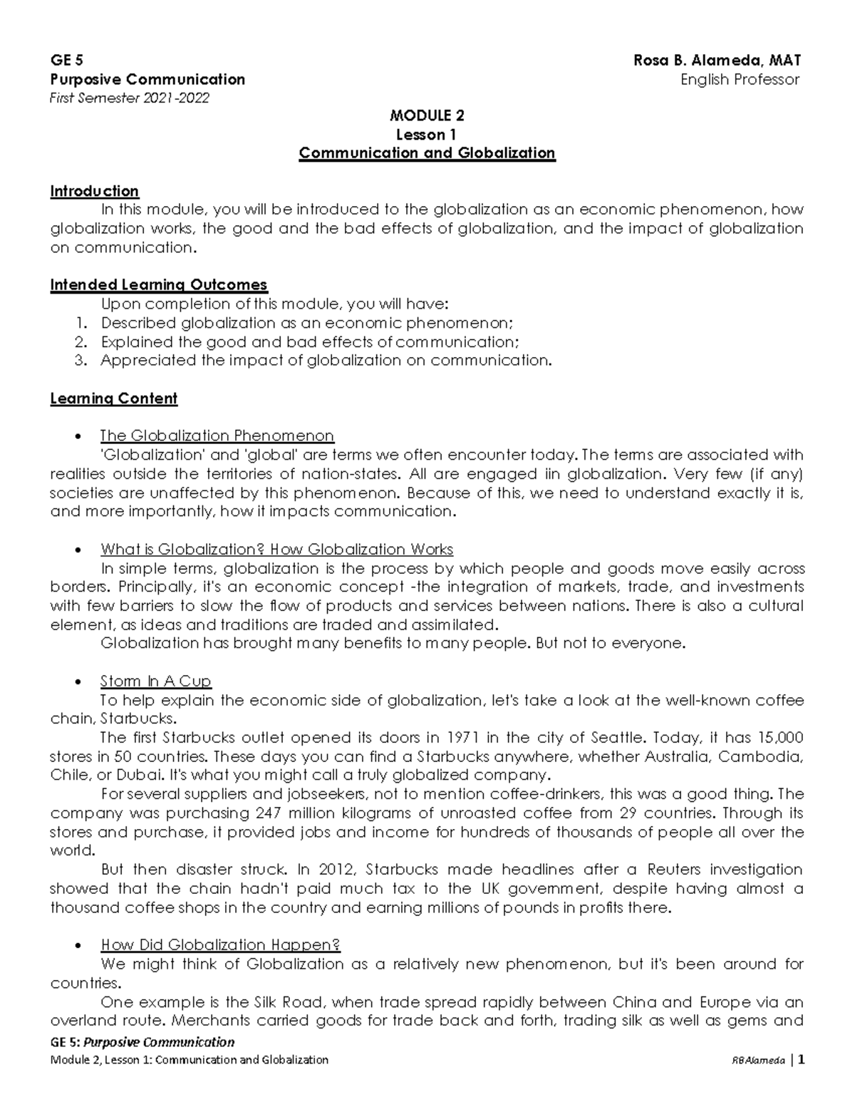 Module 2 Lesson 1 Purposive Communication - GE 5: Purposive Communication Module 2, Lesson 1 ...