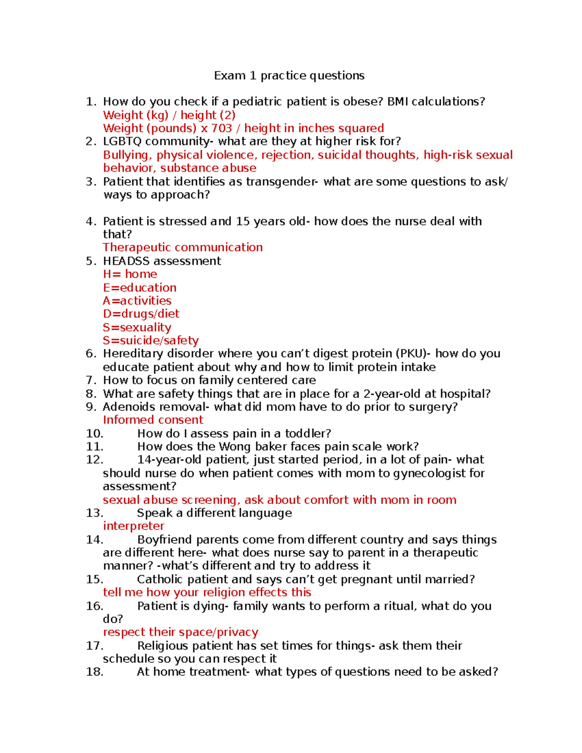 Ped exam 1 questions - Exam 1 practice questions How do you check if a ...