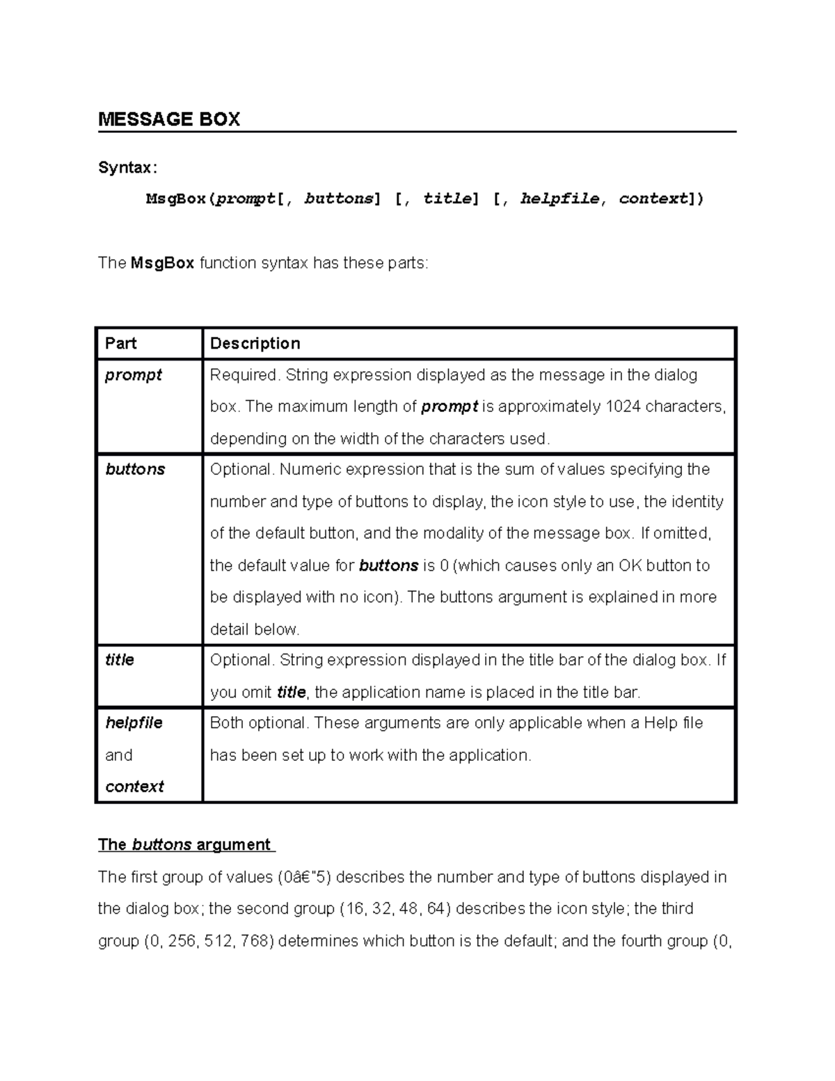 Message BOX - Lecture notes 2 - MESSAGE BOX Syntax: MsgBox(prompt ...