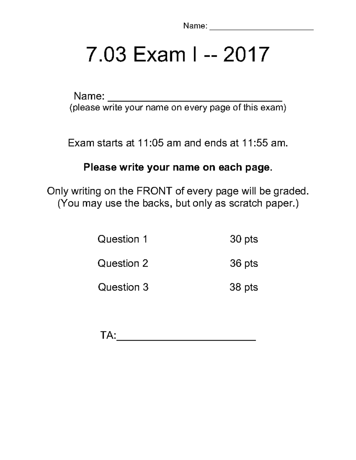 Exam 1 Questions - 7 Exam I - 2017 Name ...