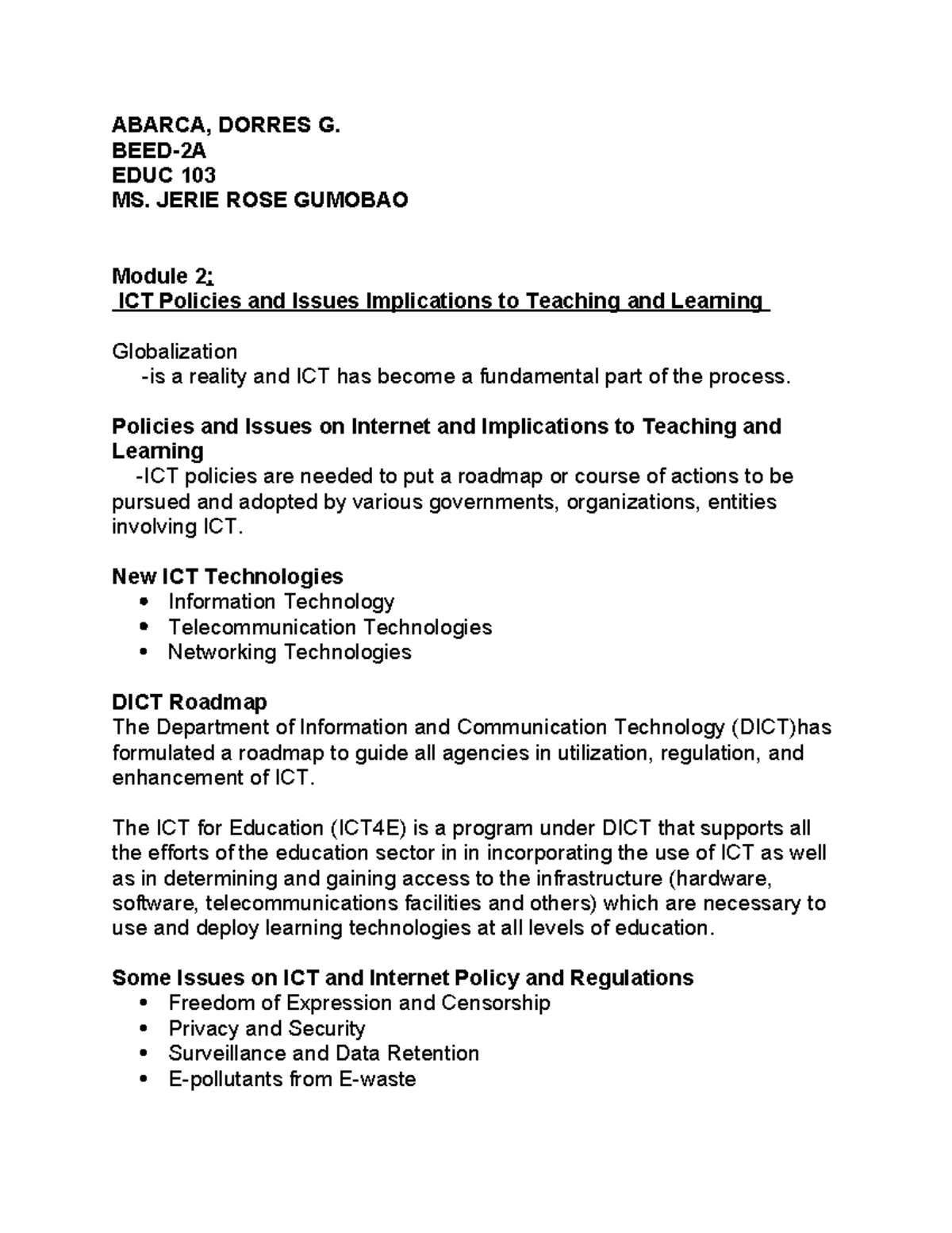 EDUC 103 (Module 2) - Practice notes - ABARCA, DORRES G. BEED-2A EDUC ...