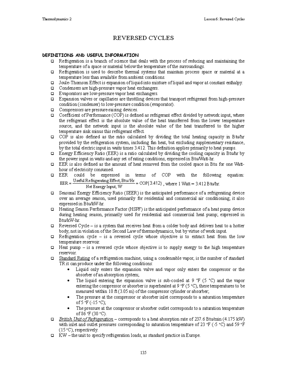 Pdfcoffee - Refrigeration - REVERSED CYCLES DEFINITIONS AND USEFUL ...