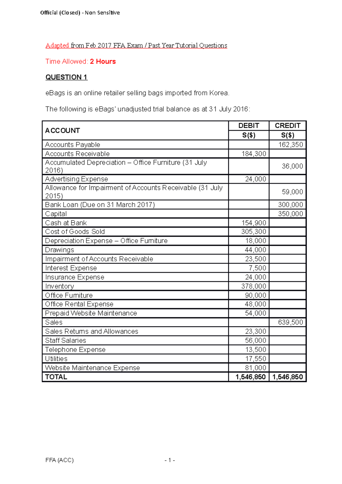 Revision Set 3 (adapted from FEB 2017 FFA Exam) - Adapted from Feb 2017 ...