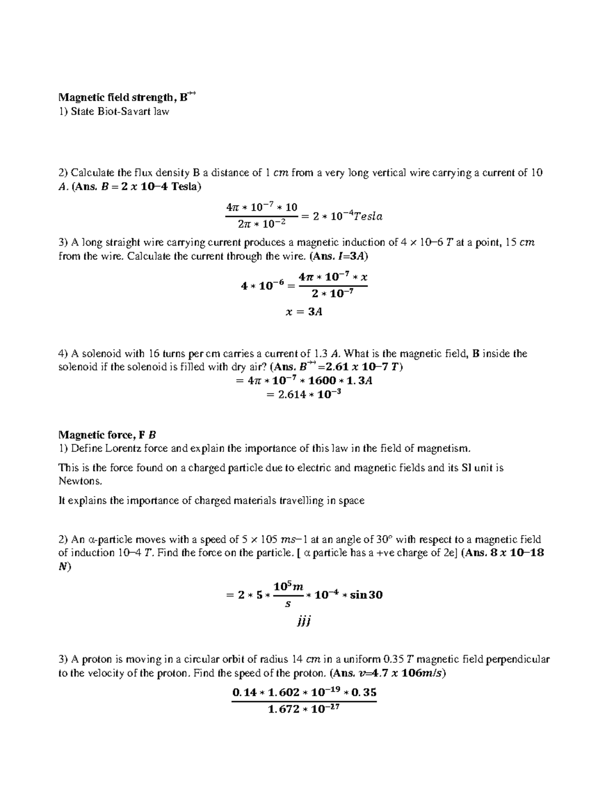 Magnetic field strength Assignment - Magnetic field strength, 𝐁⃗⃗ State ...