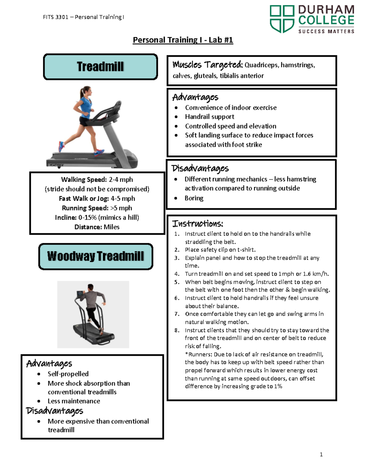 Lab 1 Handout - Personal Training I - Lab Muscles Targeted: Quadriceps ...