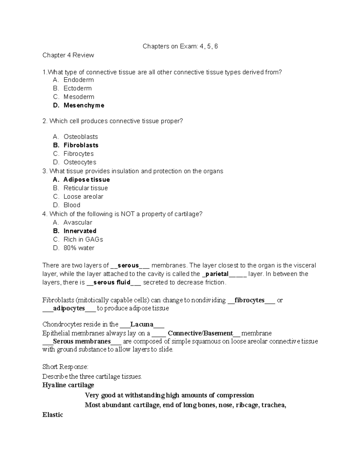 EXSC 223 Exam 2 Study Guide - Chapters on Exam: 4, 5, 6 Chapter 4 ...
