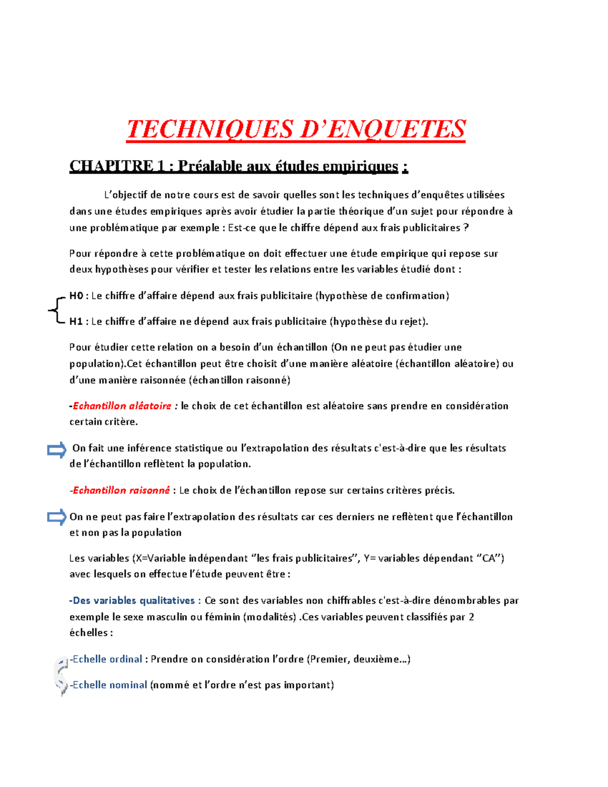 Techniques d’enquêtes - TECHNIQUES D’ENQUETES CHAPITRE 1 : Préalable ...