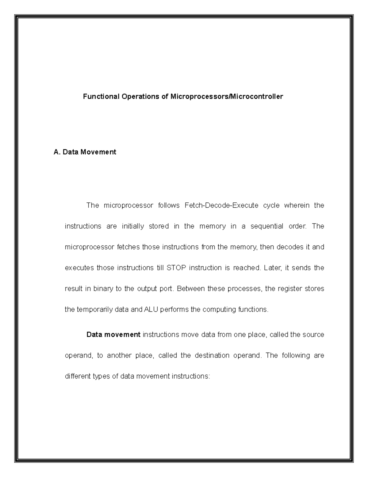 Functional Operations of Microprocessors Microcontroller - Data ...