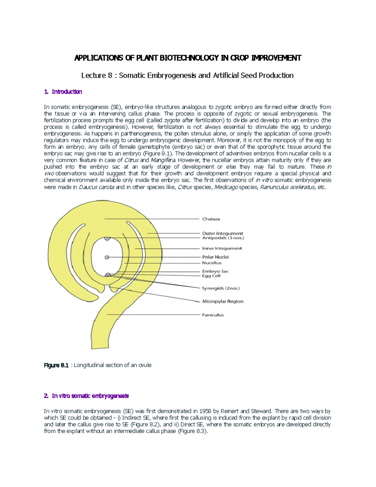 Lecture 8 -Somatic Embryogenesis and Artificial Seed Production ...