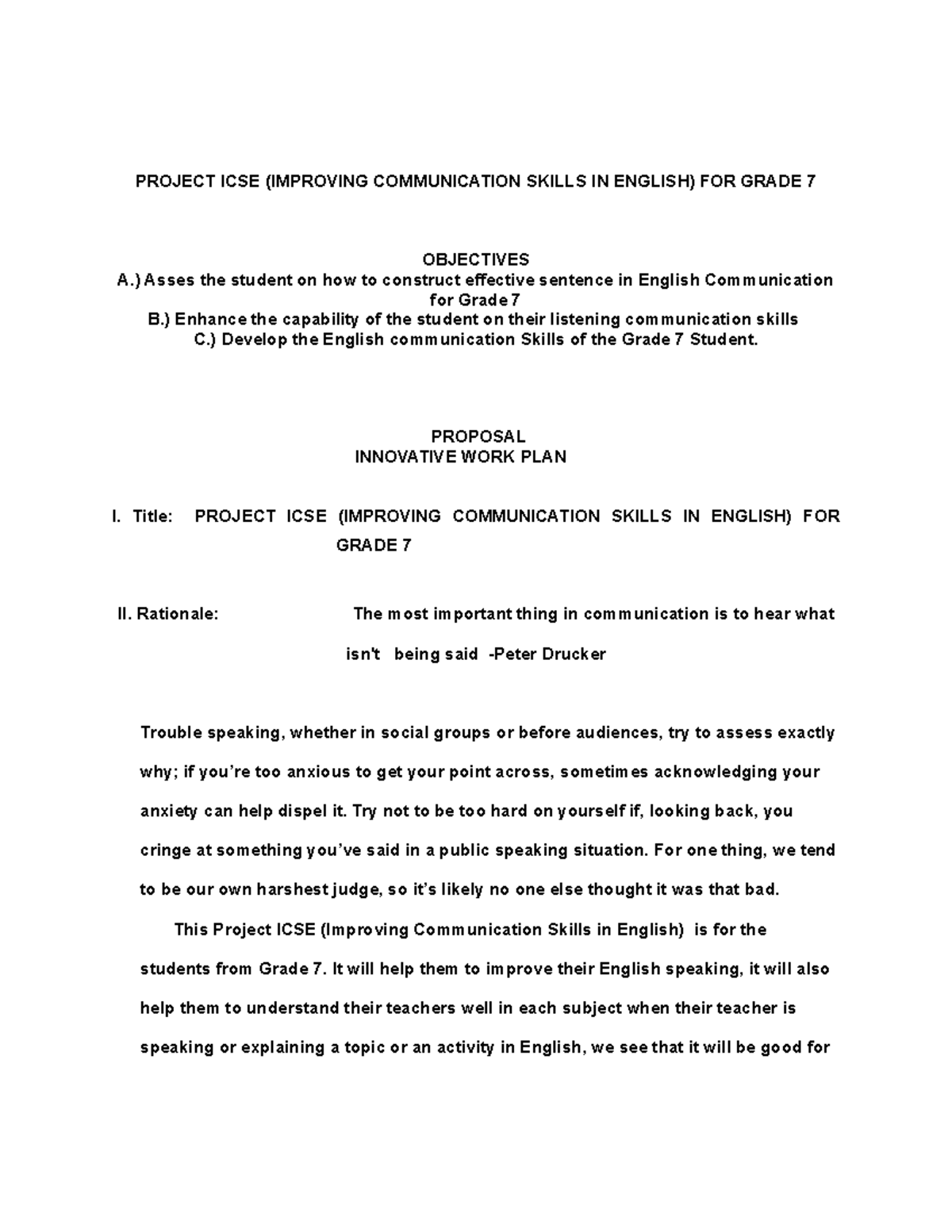 Innovative Workplan - PROJECT ICSE (IMPROVING COMMUNICATION SKILLS IN ...