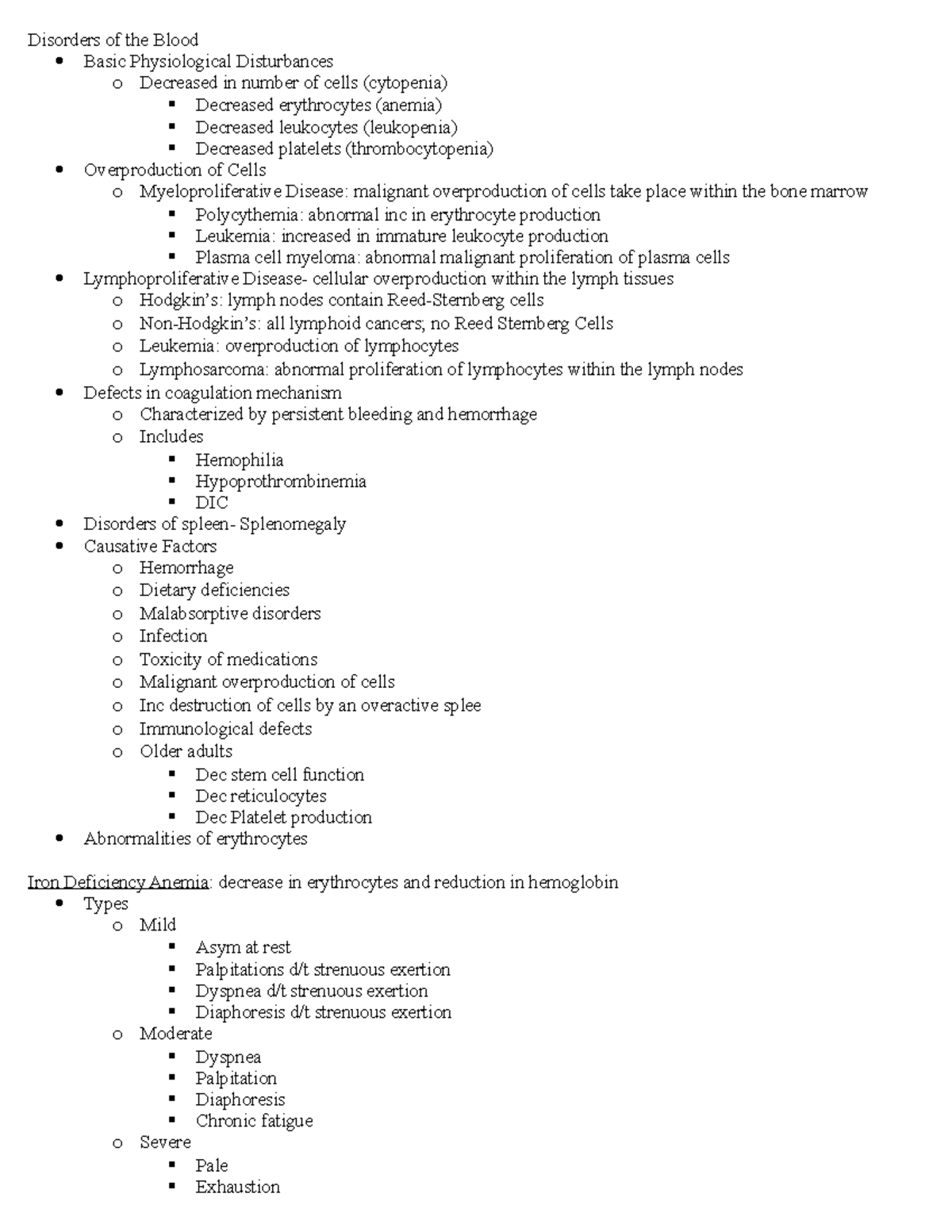 Hematological and Immune Disorders Review for Final Exam - Disorders of ...