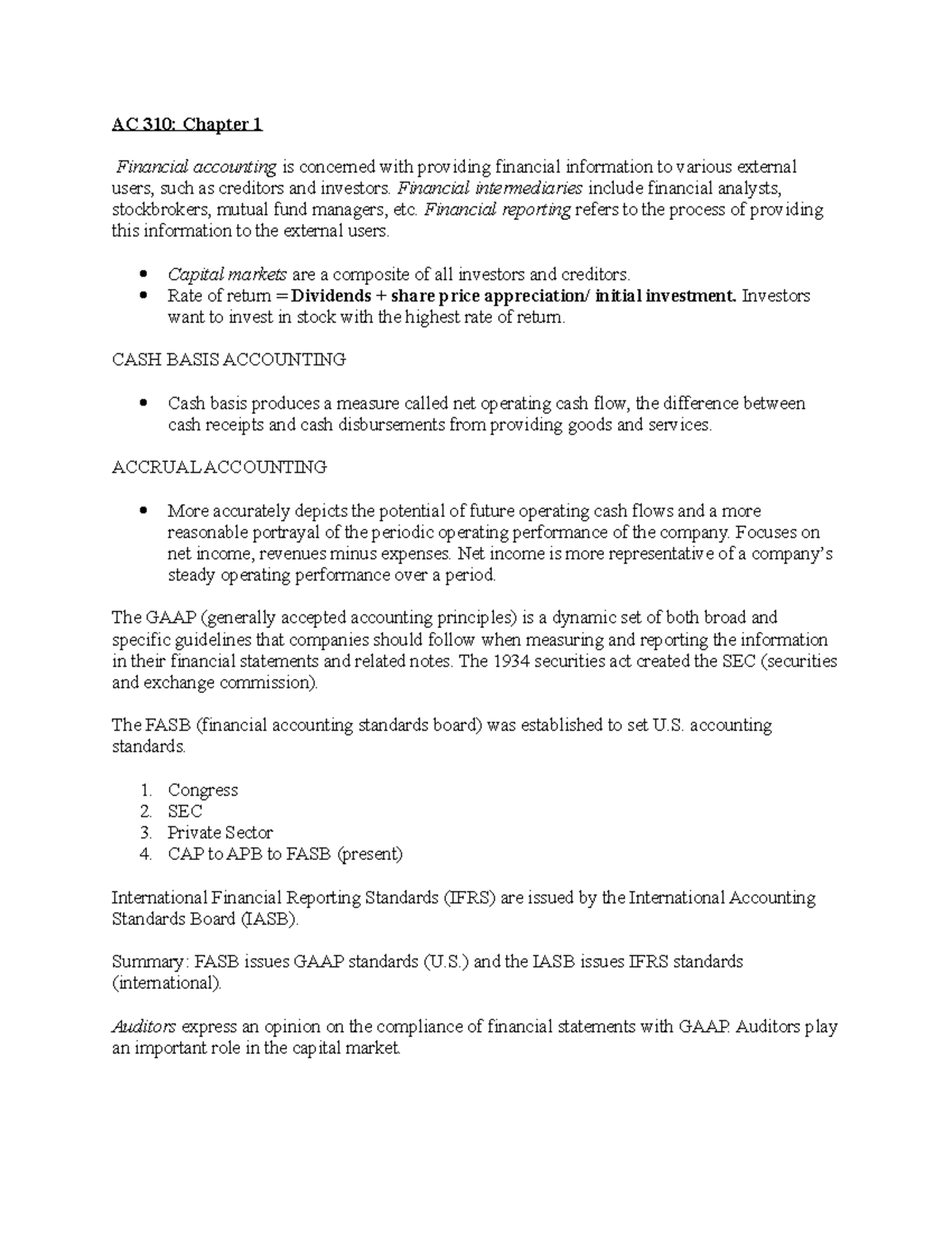 AC 310 Chapters 1-4 - Summary Intermediate Accounting - AC 310: Chapter ...