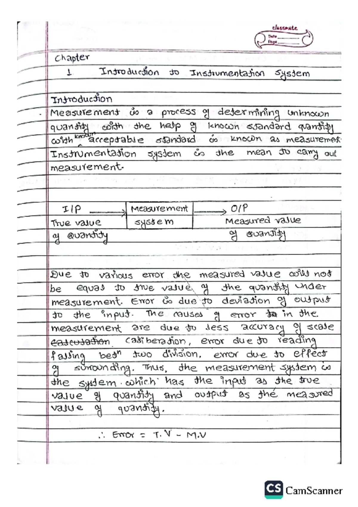 Instrumentation - Measurement True value system Measured value of ...