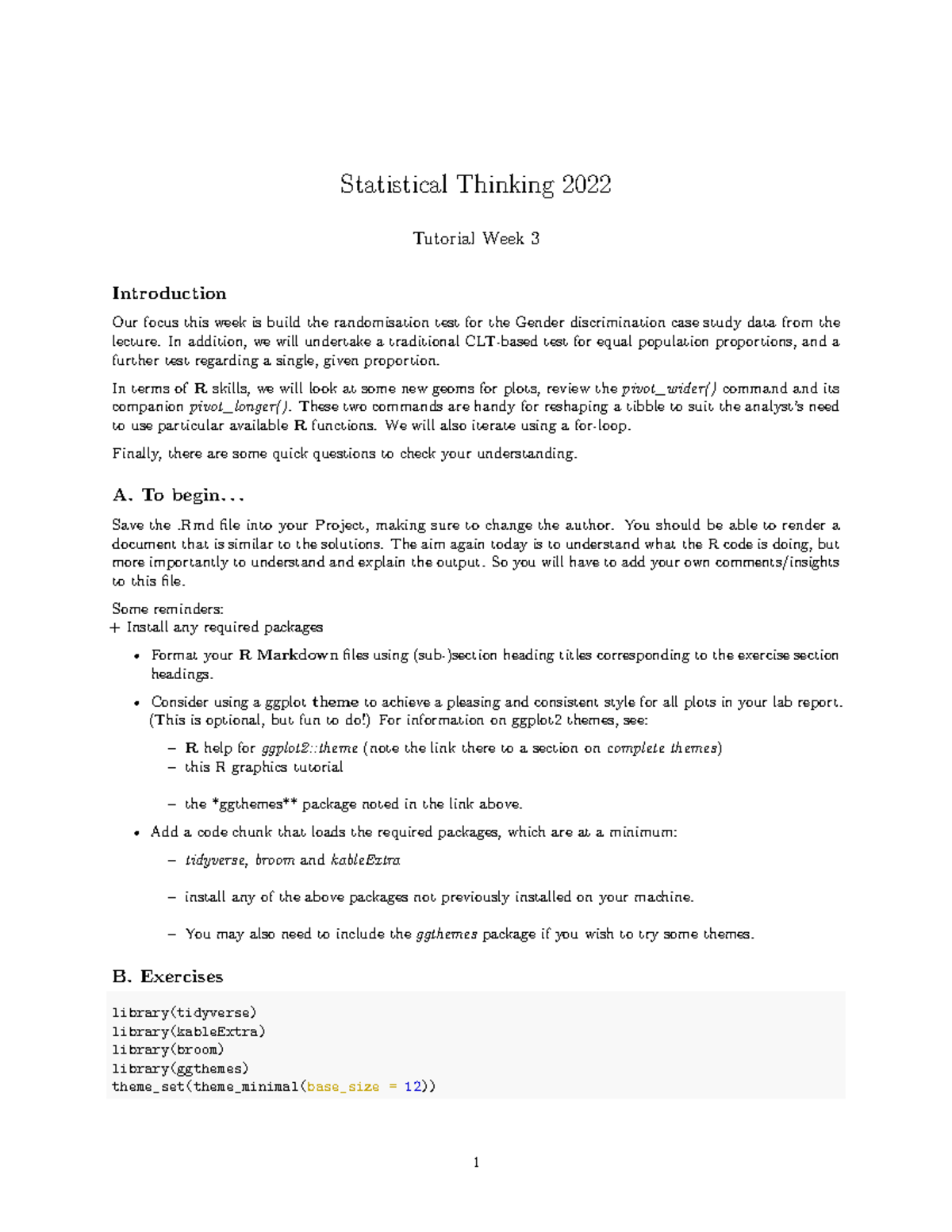 Tutorial-3-2022 - Tutorial Week 3 Questions and Answers (R coding) - Statistical Thinking 2022 ...