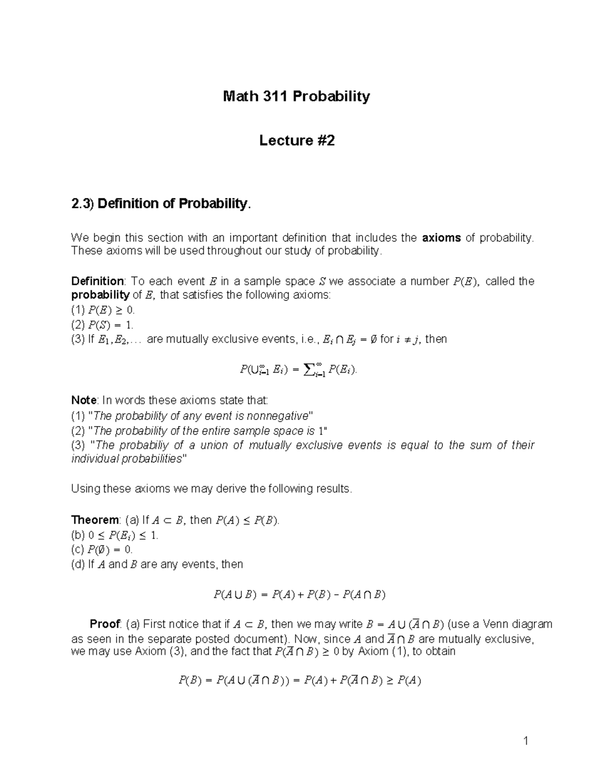 Lecture#2 - perfect a Lescture#4 - perfect a - Math 311 Probability Lecture # 2 2. 3 ...