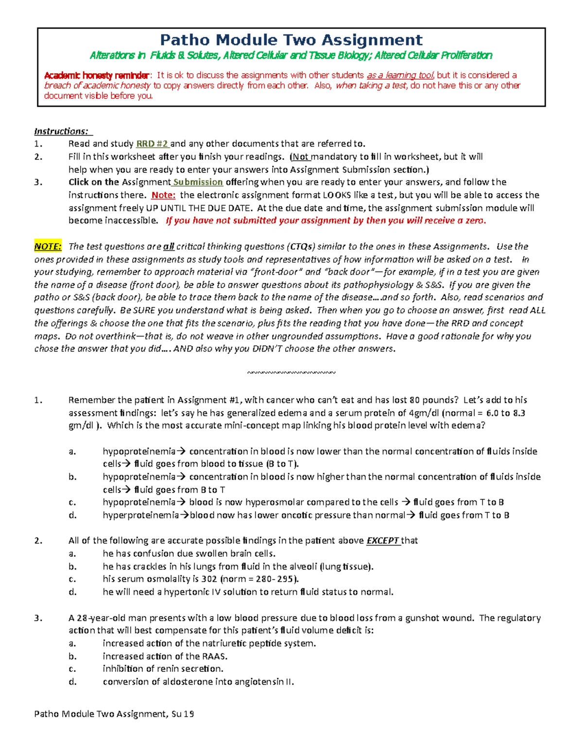 Patho Module Two Assignment Chapter 3 and 4 - NURS 3366 - UT Arlington - Studocu