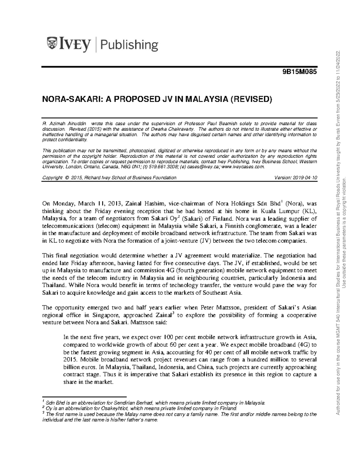 Nora Sakari - It's a Intercultural case - 9B15M NORA-SAKARI: A PROPOSED ...