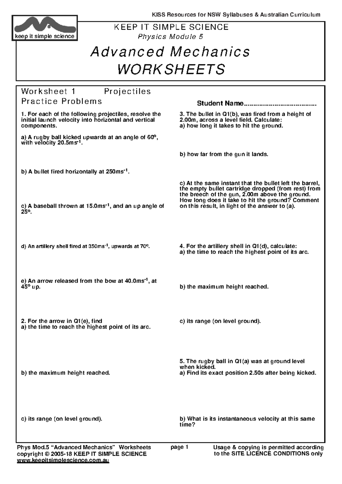 Module 5 KISS Worksheets - page 1 Usage & copying is permitted ...
