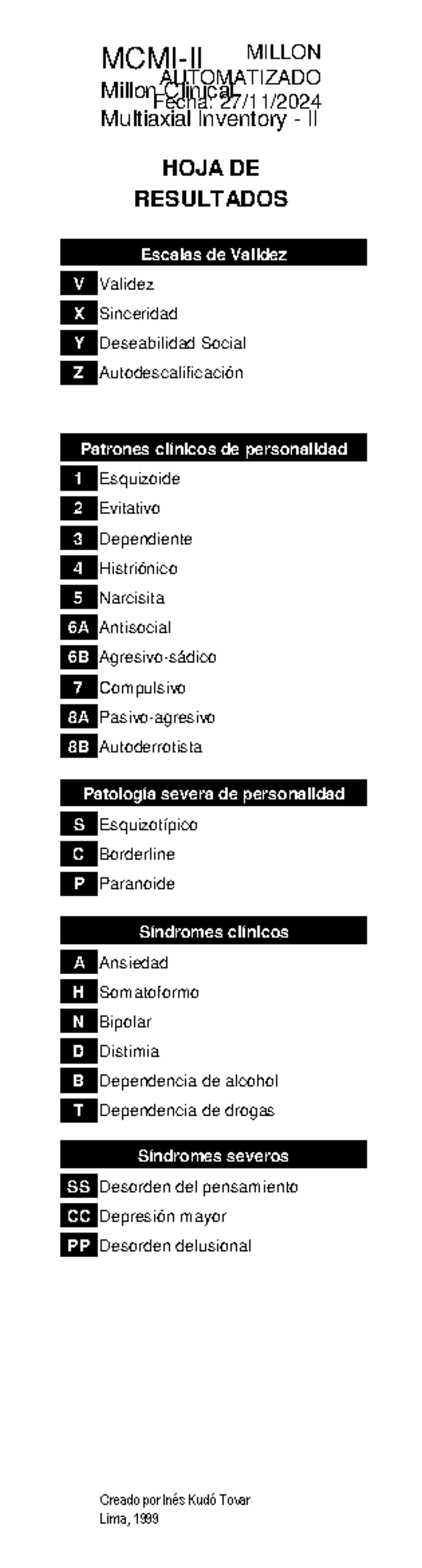 Millon Automatizado - ojala te ayude - MCMI-II Millon Clinical ...