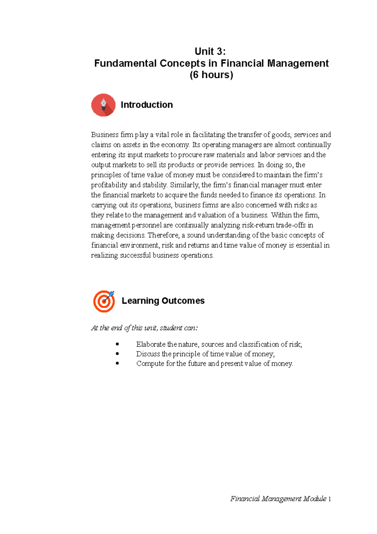 Module in Financial Management - 04 - Unit 3: Fundamental Concepts in ...