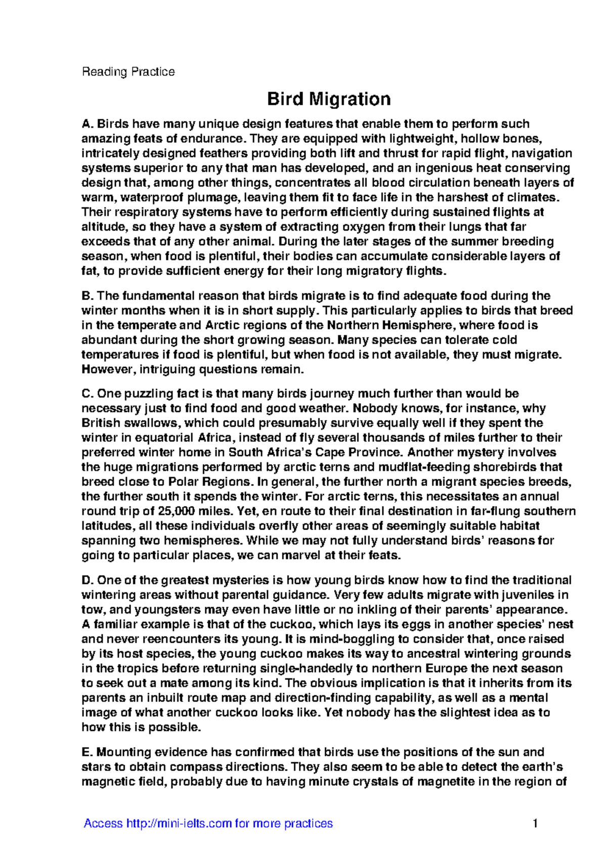 Bird-migration - it is about an ielts course - Reading Practice Bird ...