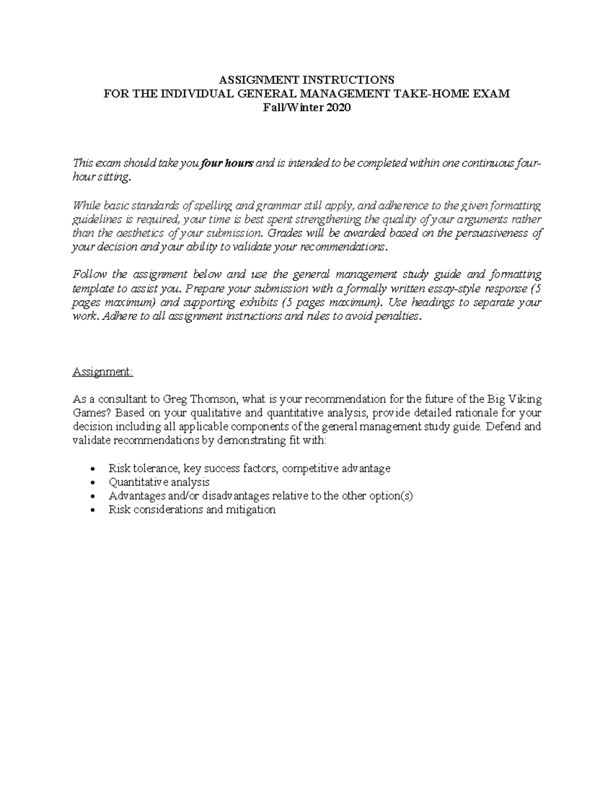 1 1220 GM EXAM Assignment Instructions 2021 - ASSIGNMENT INSTRUCTIONS ...