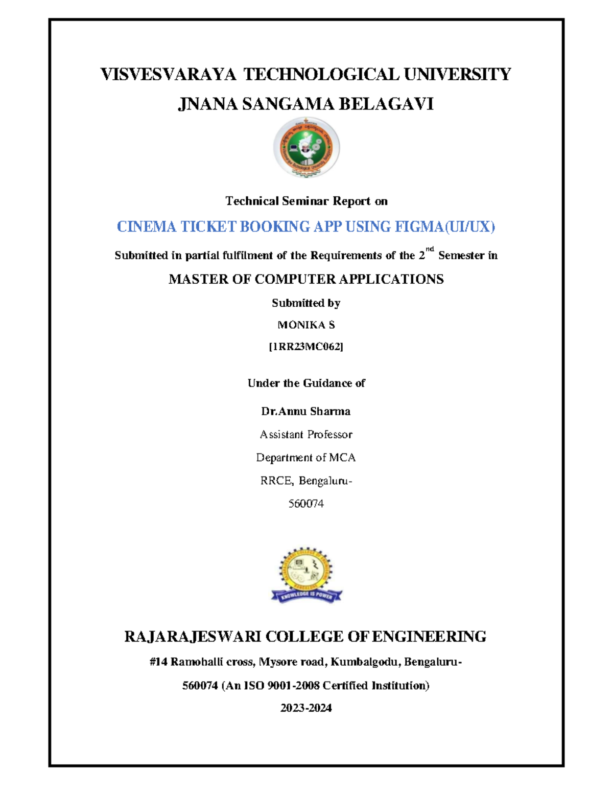 MY Project 1 - nores - VISVESVARAYA TECHNOLOGICAL UNIVERSITY JNANA ...