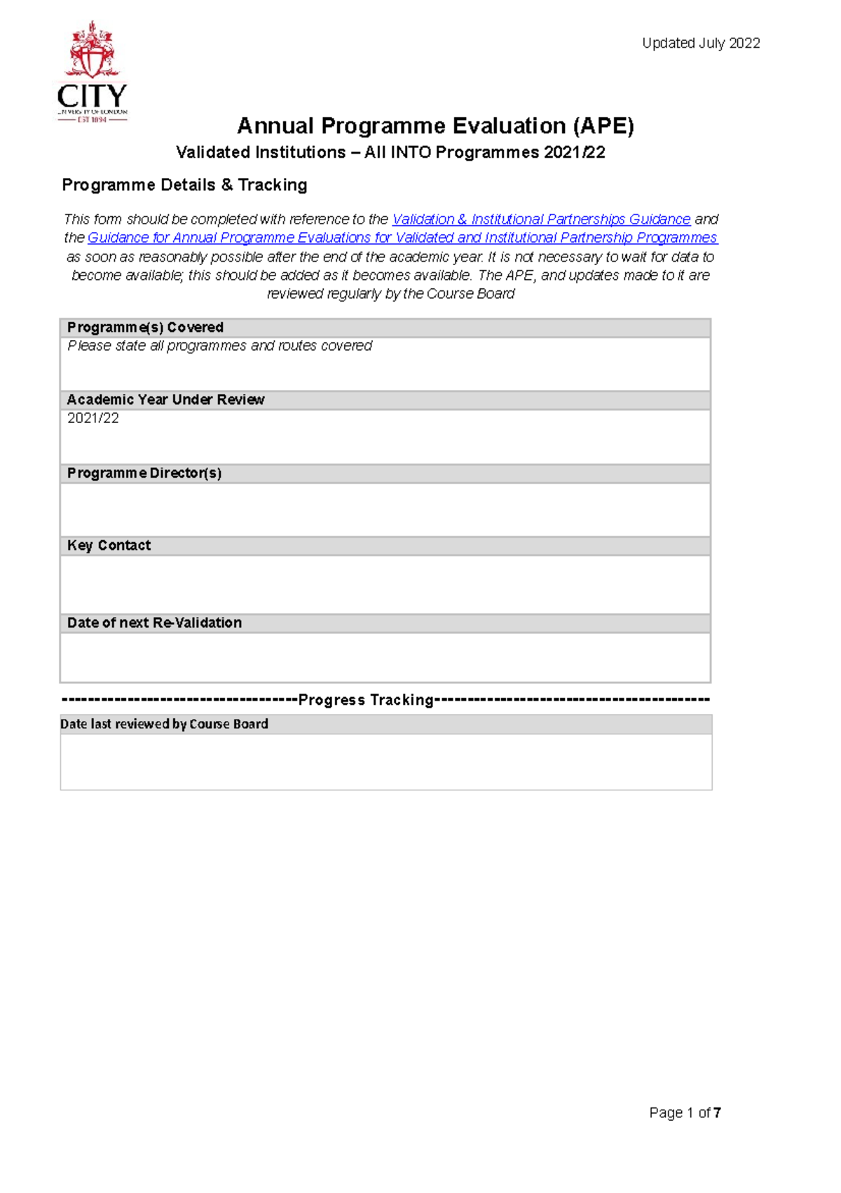 Validated Institutions INTO APE Form 2021 2022 - Annual Programme ...