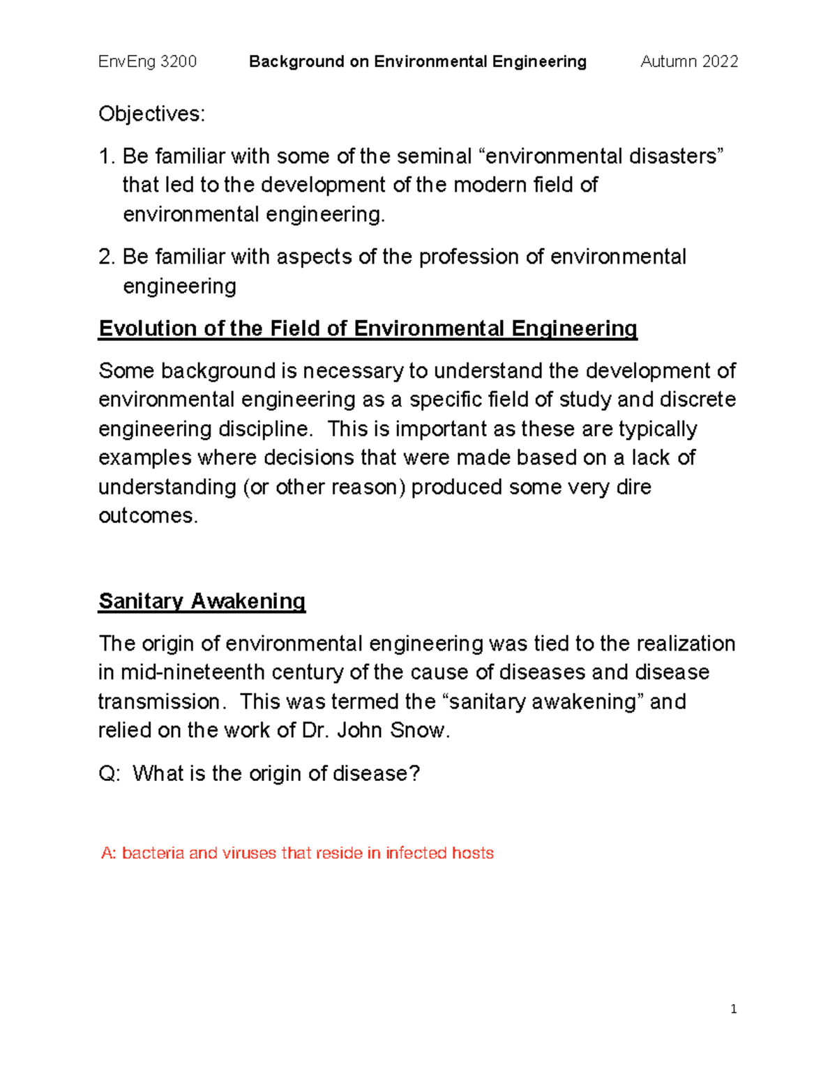 Background on Environmental Engineering - Objectives: 1. Be familiar ...
