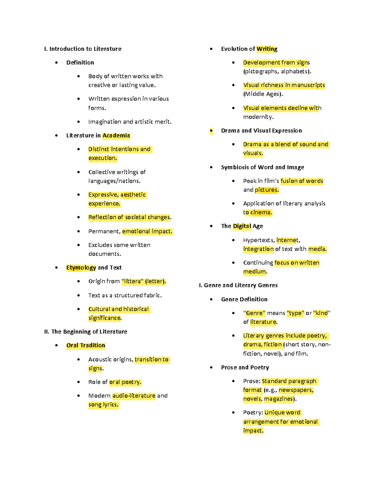 Phillit-concise-Reviewer - I. Introduction to Literature • Definition ...