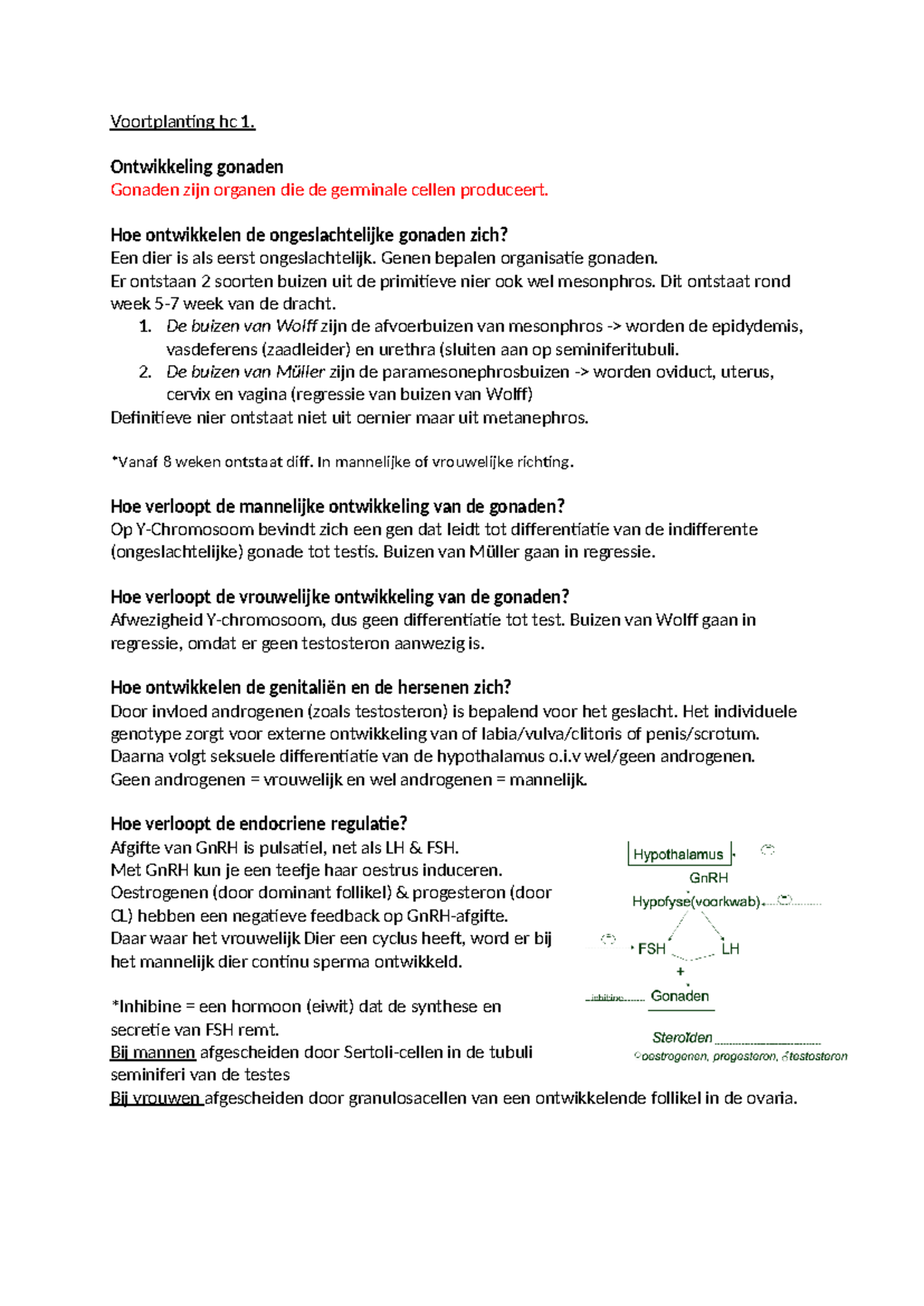 Voortplanting hc 1,2 en 3 - Voortplanting hc 1. Ontwikkeling gonaden ...