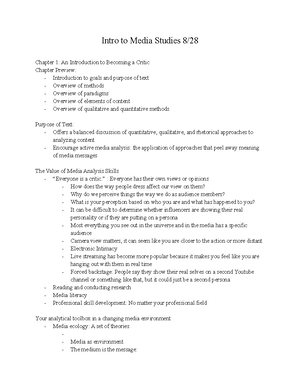 Intro to Media Studies 9 16 19 - Intro to Media Studies 9/ Chapter 3 ...
