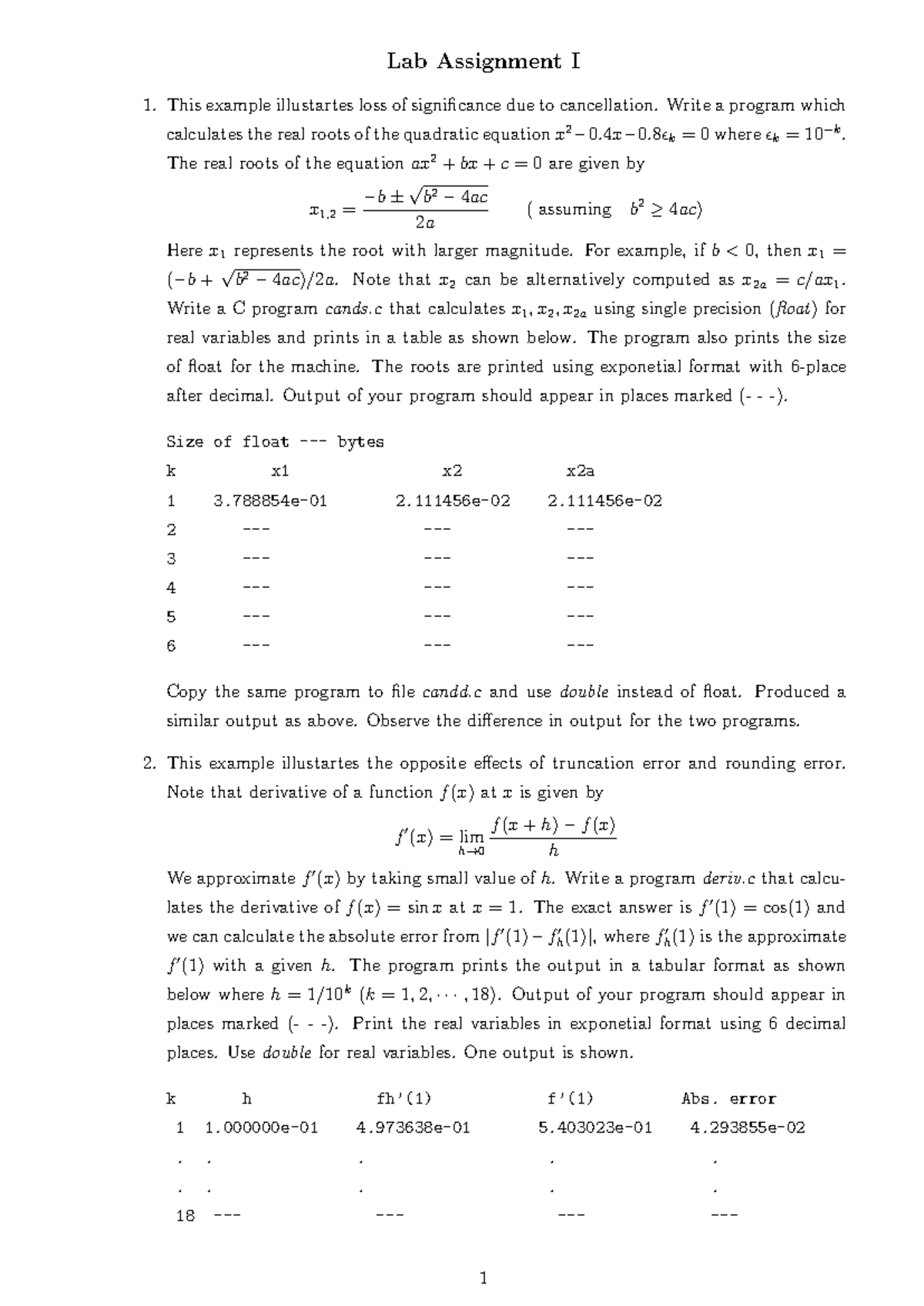 Lab1 - lab1 - Lab Assignment I This example illustartes loss of ...