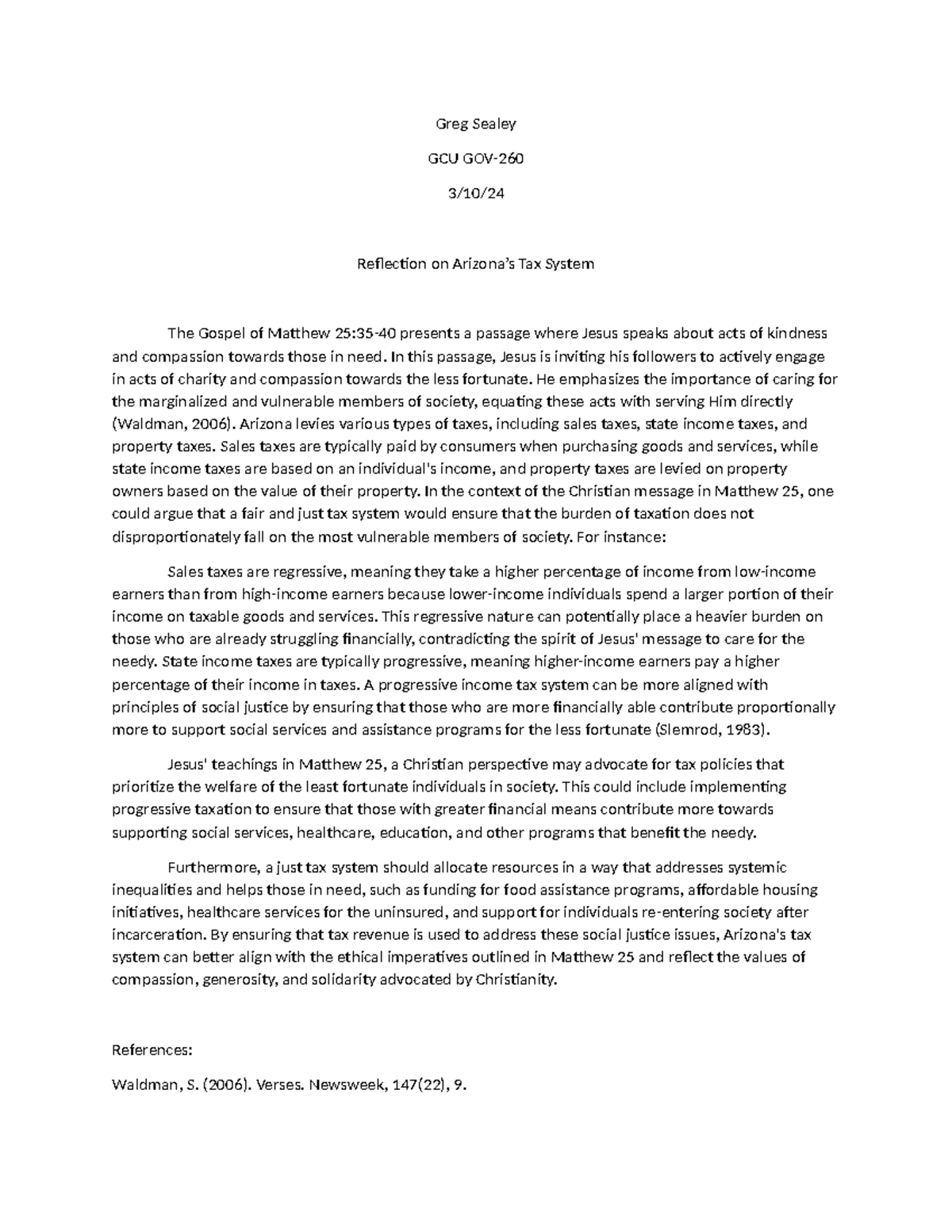 Arizona Gov - Study Document - Greg Sealey GCU GOV- 3/10/ Reflection on ...