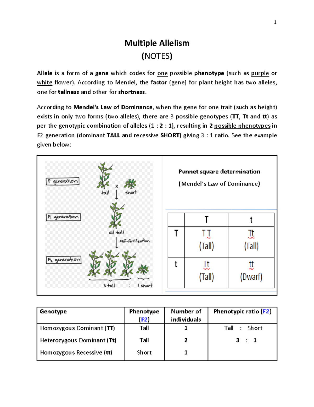 Multiple allelism - Lecture Notes - Multiple Allelism (NOTES) Allele is ...