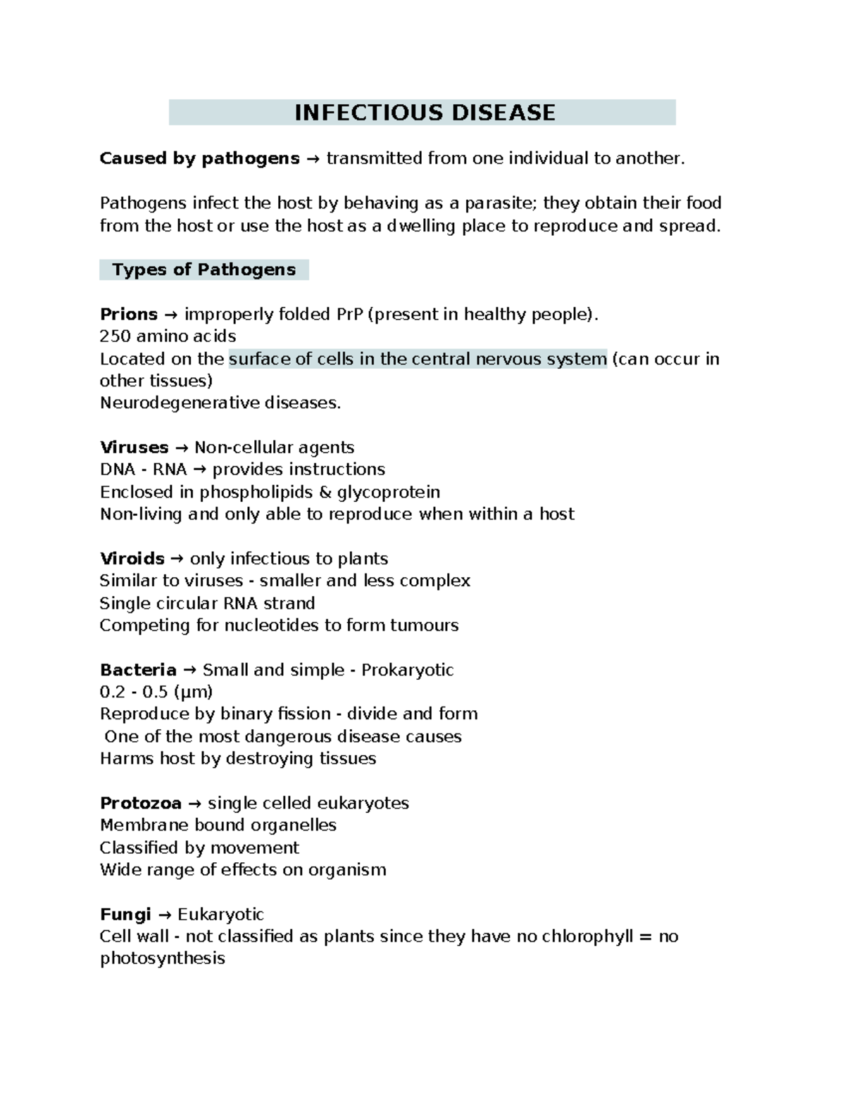 MOD 7 - BIO summaries - ............... DISEASE................ Caused ...